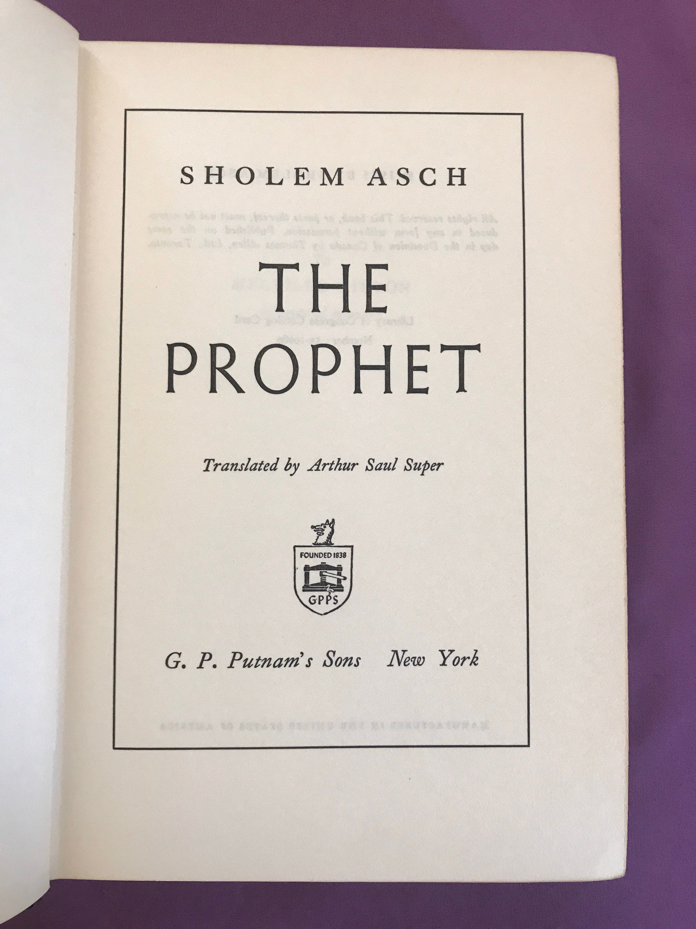 The Prophet by Sholem Asch - Etsy UK
