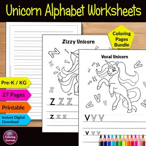 Alphabet Practice Worksheets Unicorn Coloring Pages for Girls Pre-k, KG ...