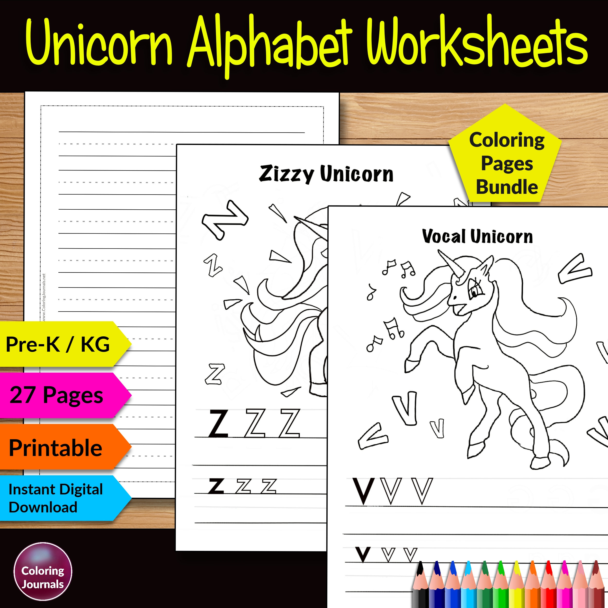 Alphabet Practice Worksheets Unicorn Coloring Pages for Girls - Etsy