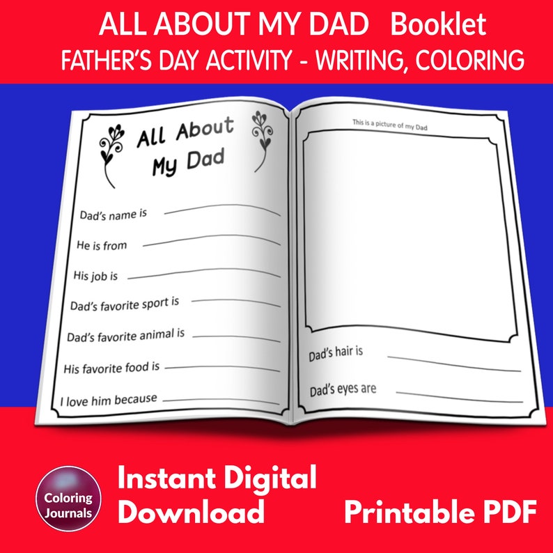 Father's Day Activity Booklet for Kids All About Dad - Etsy