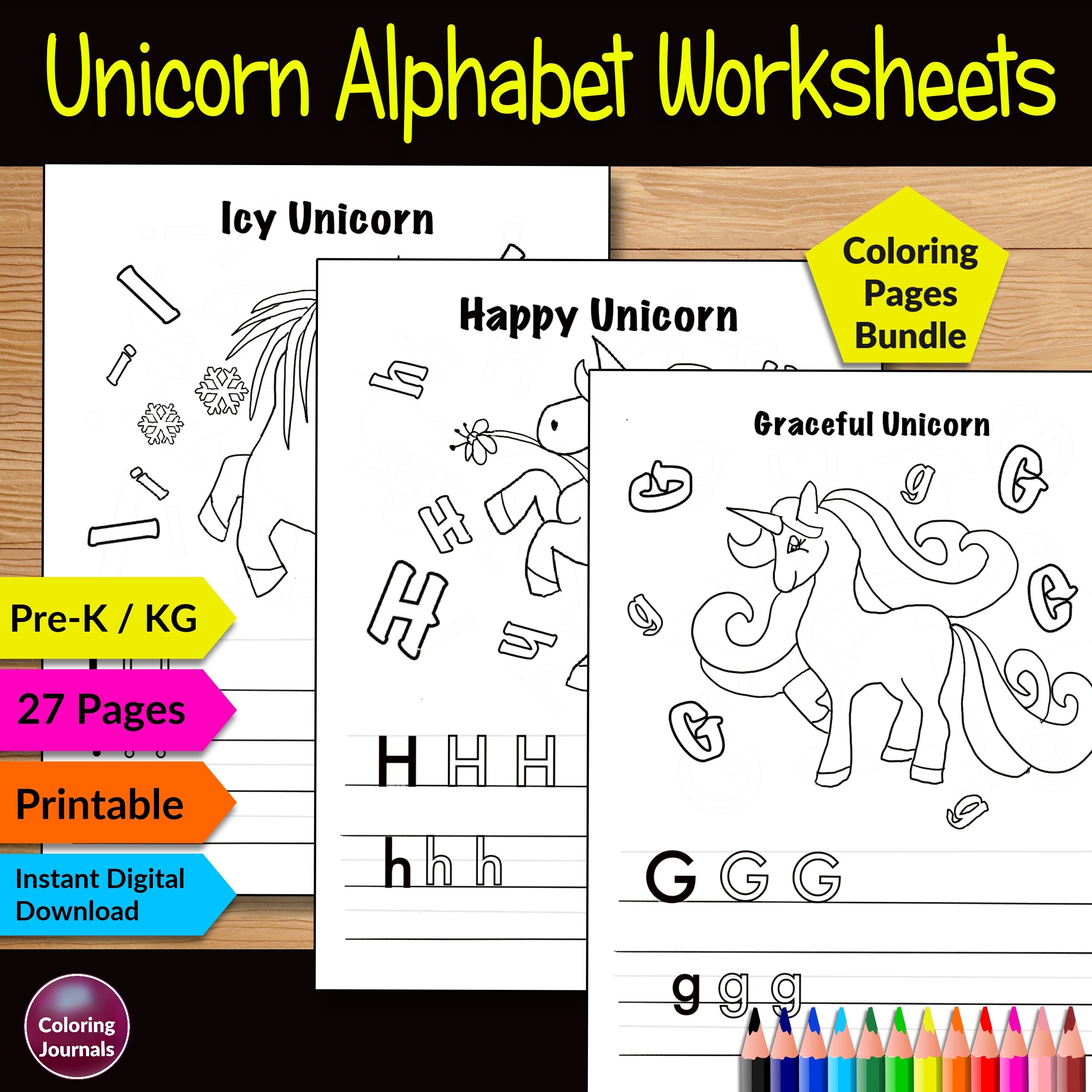 Alphabet Practice Worksheets Unicorn Coloring Pages for Girls - Etsy