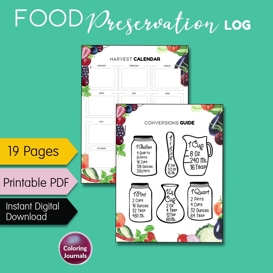 Printable Food Preservation Planner Templates, Food Preservation Log ...