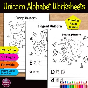 Alphabet Practice Worksheets Unicorn Coloring Pages for Girls - Etsy