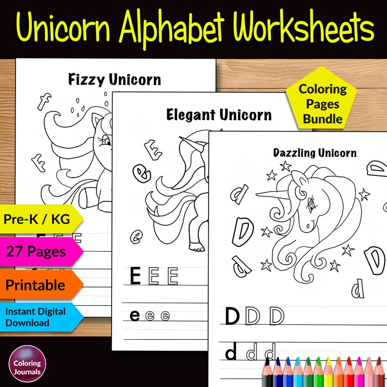 Alphabet Practice Worksheets Unicorn Coloring Pages for Girls - Etsy