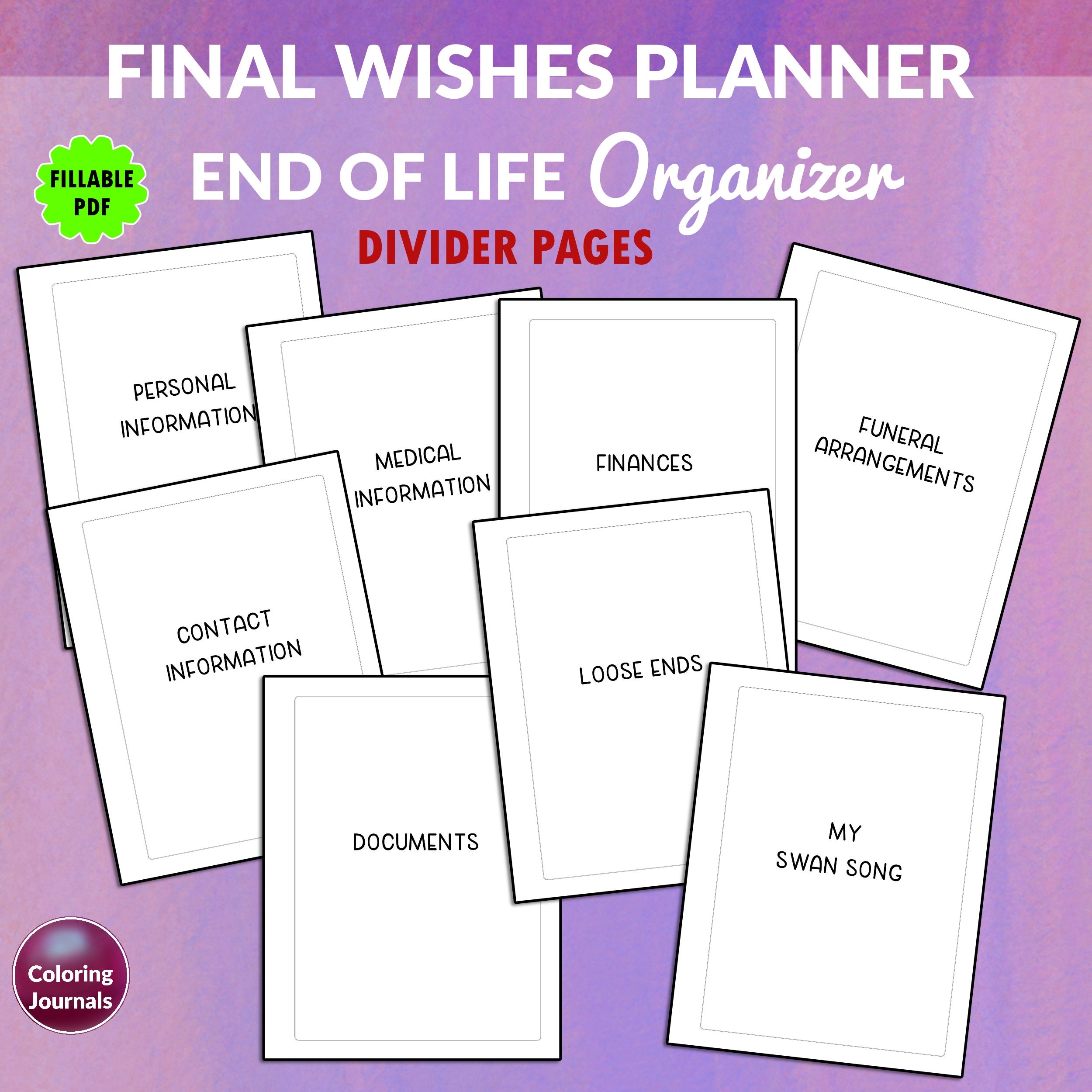 End of Life Planner Fillable PDF, Emergency Binder, If I Die Binder ...