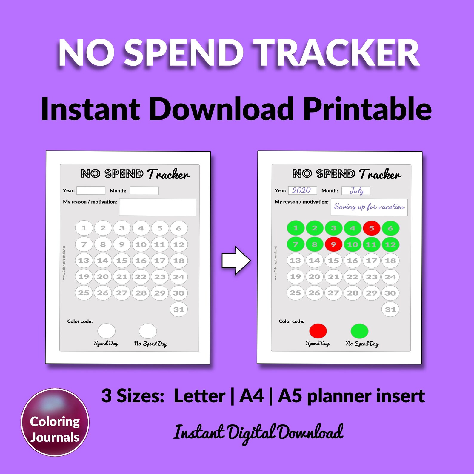 Printable No Spend Tracker Daily Spending Log Savings - Etsy