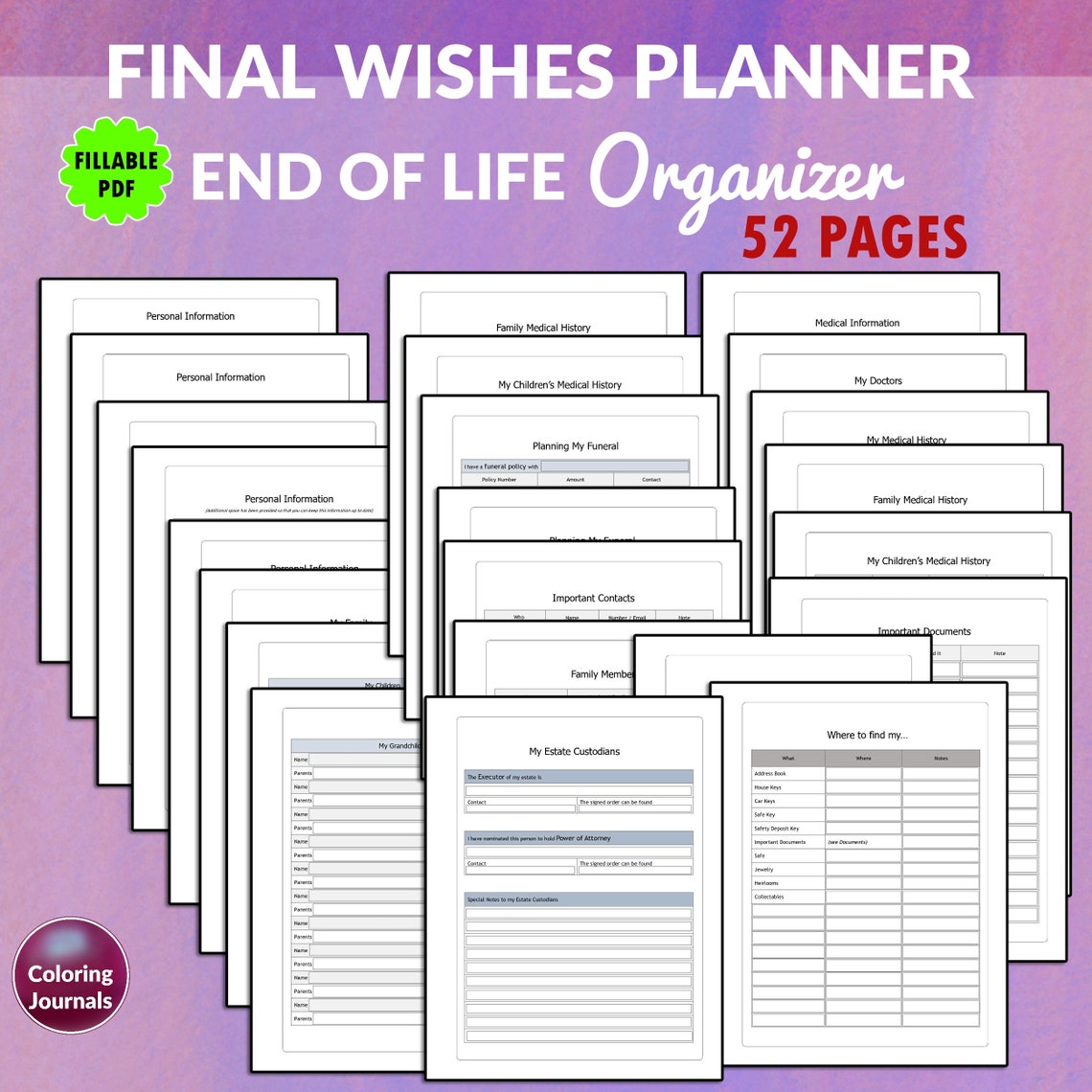 End of Life Planner Fillable PDF, Emergency Binder, If I Die Binder ...