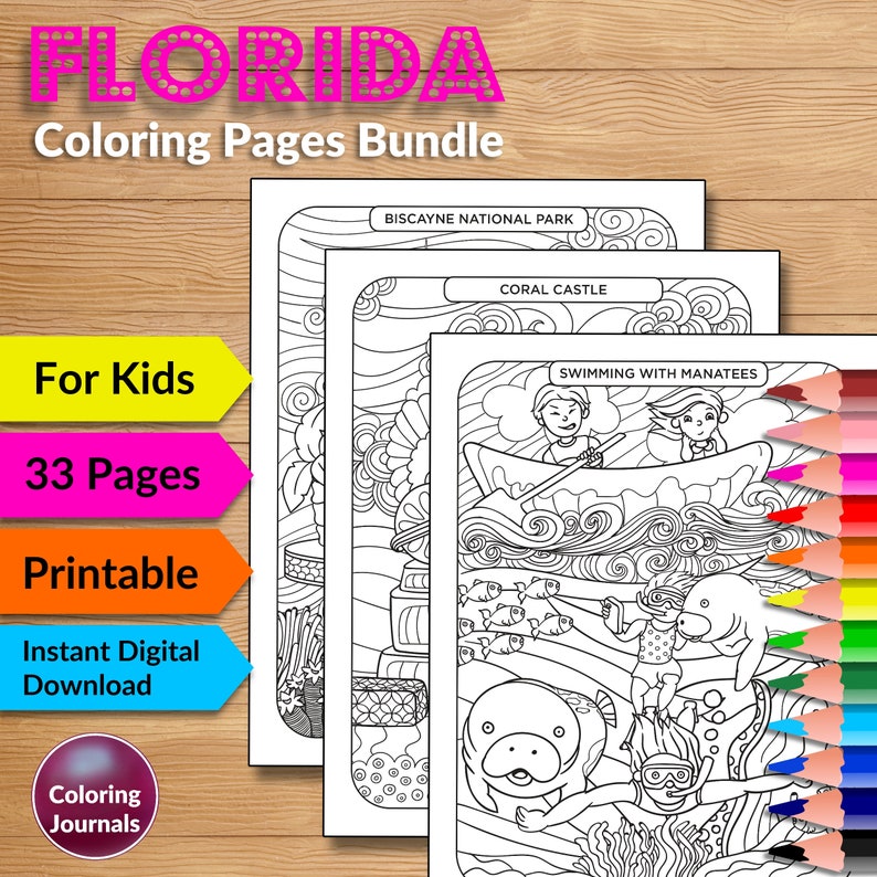 Florida Coloring Book PDF, 33 Florida Coloring Pages Bundle, Printable ...