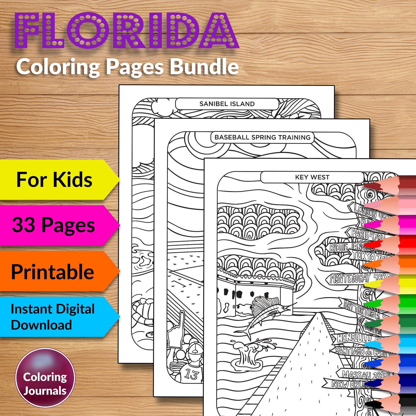 Florida Coloring Book PDF, 33 Florida Coloring Pages Bundle, Printable ...