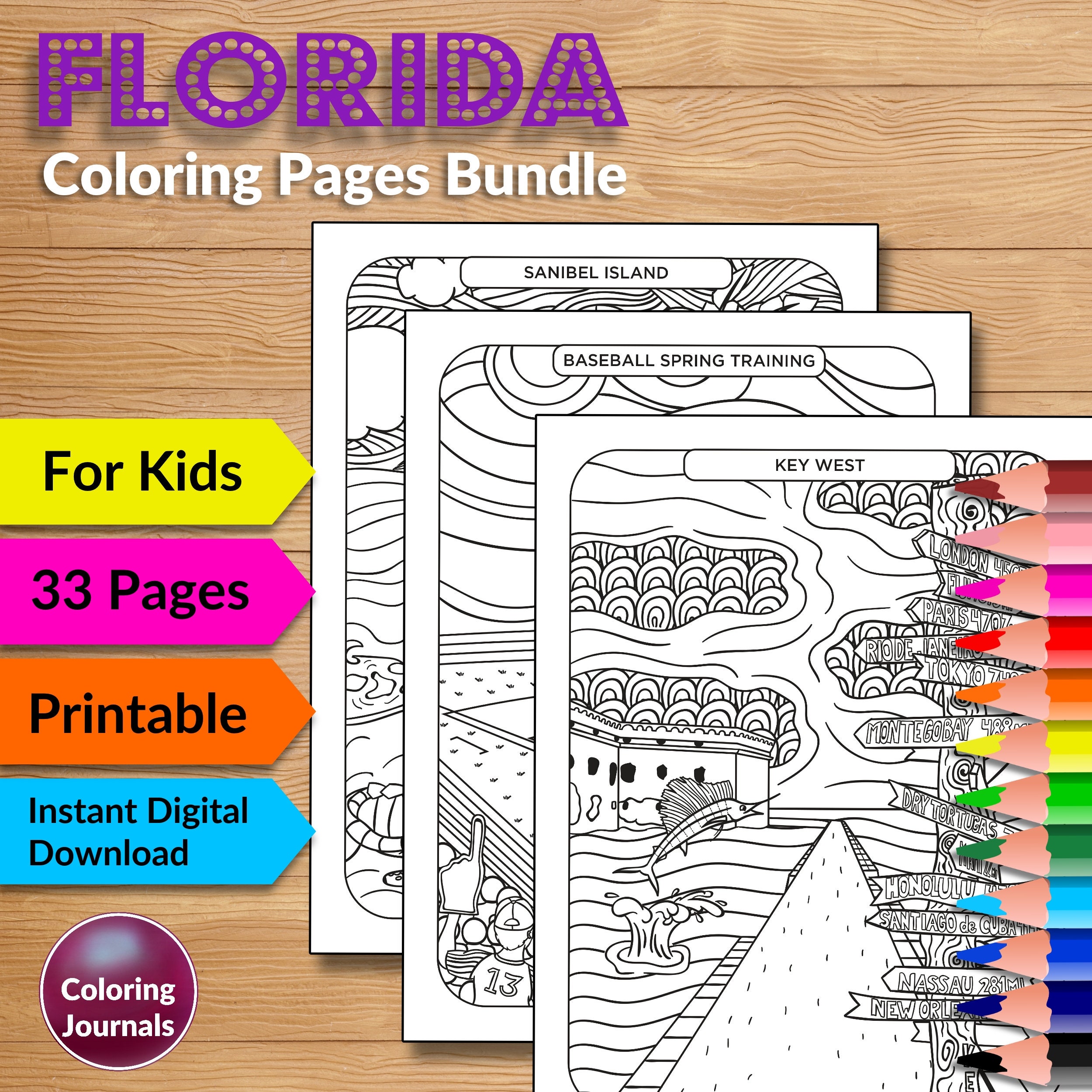 Florida Coloring Book PDF, 33 Florida Coloring Pages Bundle, Printable ...