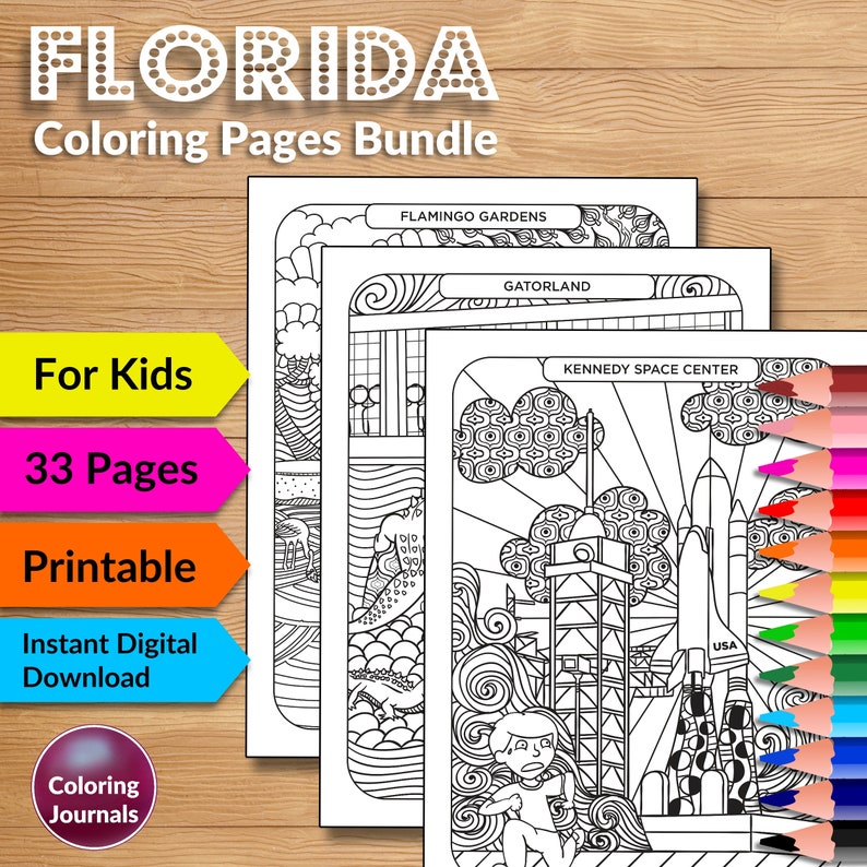 Florida Coloring Book PDF, 33 Florida Coloring Pages Bundle, Printable ...