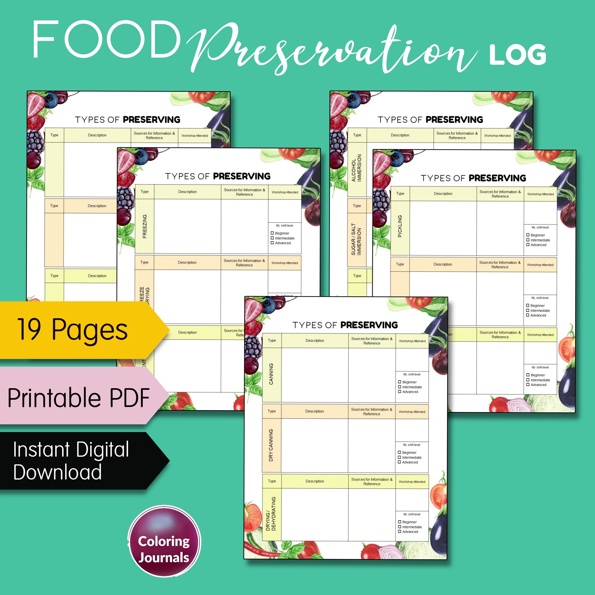 Printable Food Preservation Planner Templates, Food Preservation Log ...