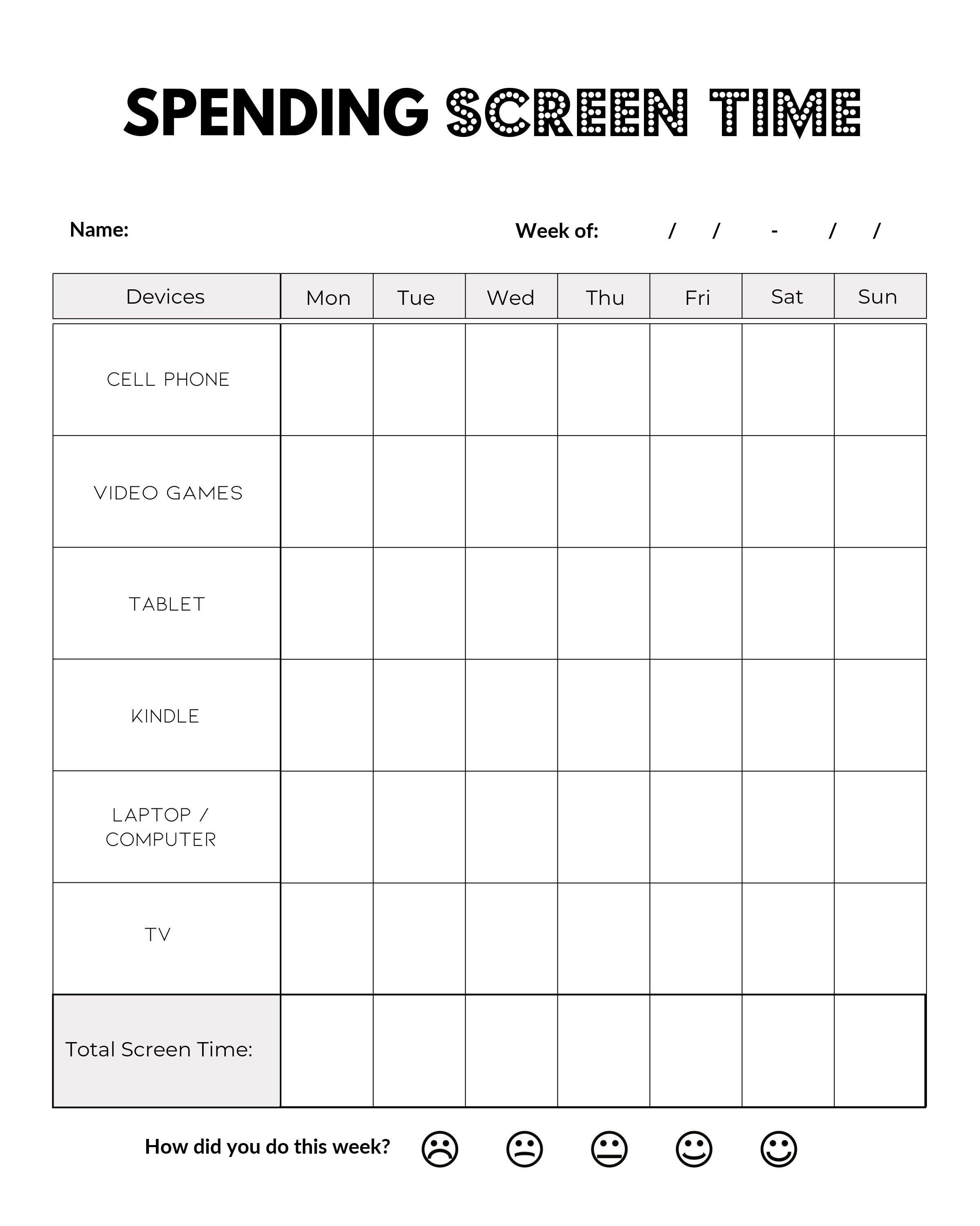 Kids Screen Time Tracker, Log Book, Great for Digital Detox, Printable ...