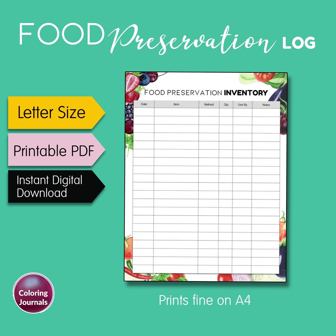 Printable Food Preservation Planner Templates, Food Preservation Log ...