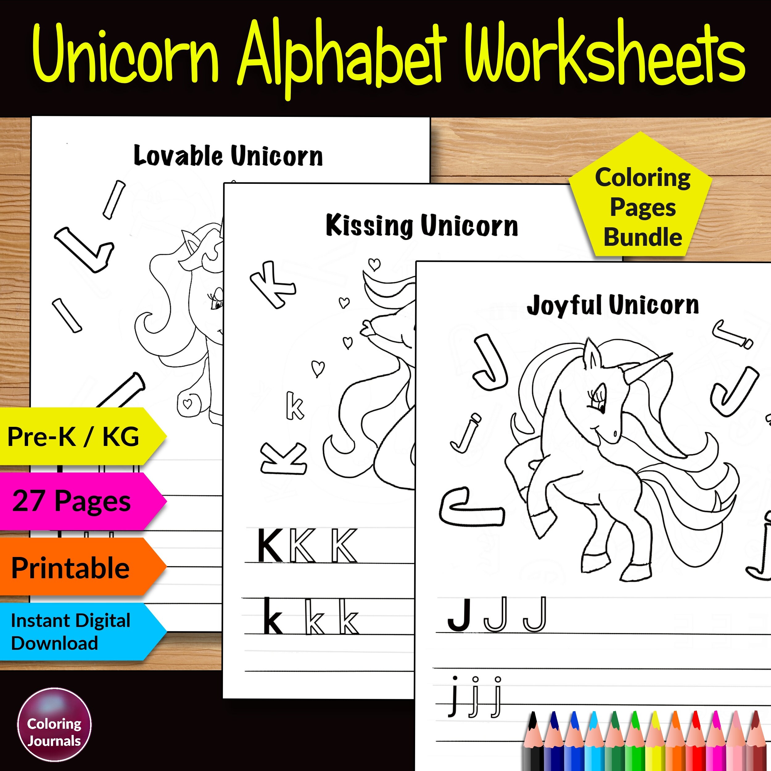 Alphabet Practice Worksheets Unicorn Coloring Pages for Girls - Etsy