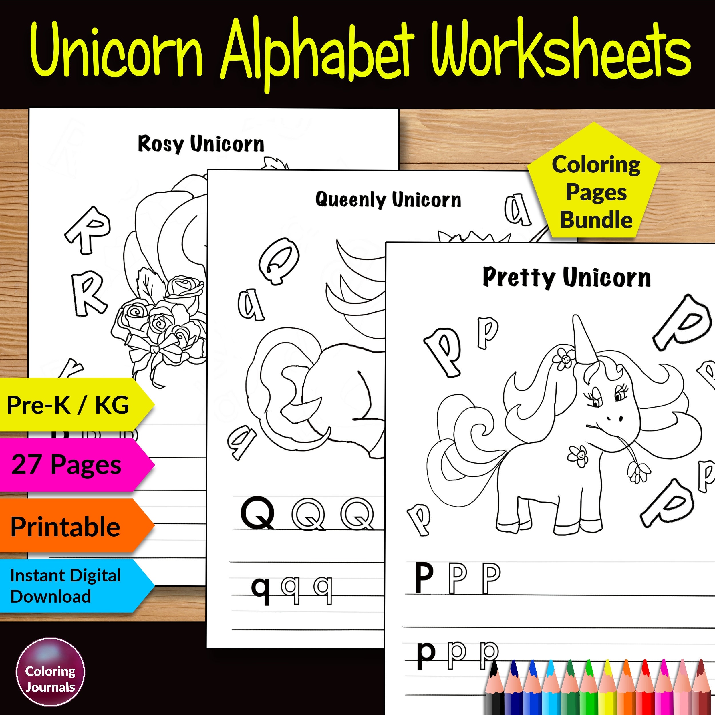 Alphabet Practice Worksheets Unicorn Coloring Pages for Girls - Etsy