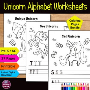 Alphabet Practice Worksheets Unicorn Coloring Pages for Girls Pre-k, KG ...