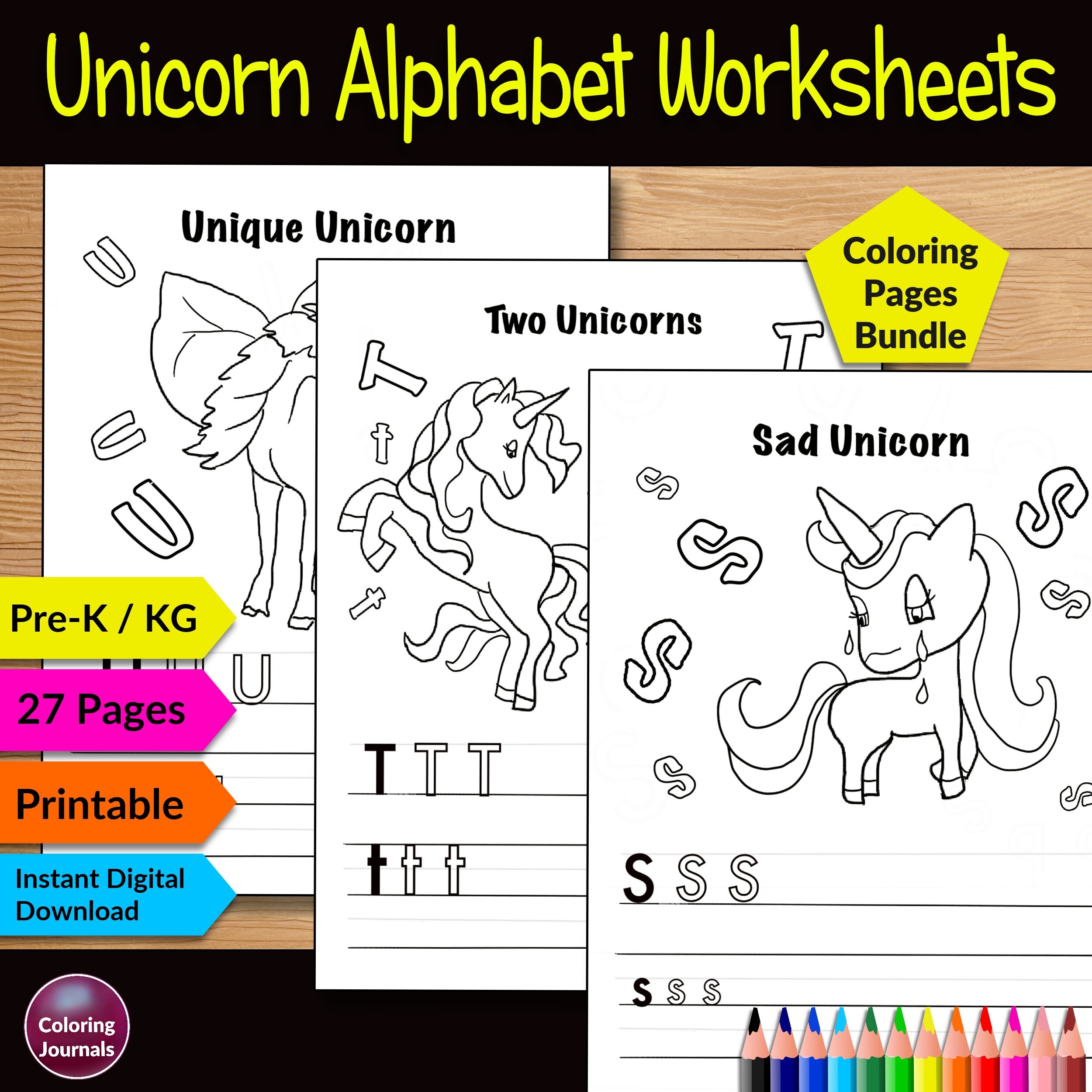 Alphabet Practice Worksheets Unicorn Coloring Pages for Girls - Etsy