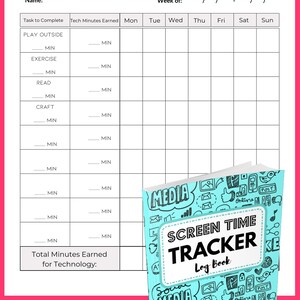 Kids Screen Time Tracker, Log Book, Great for Digital Detox, Printable ...