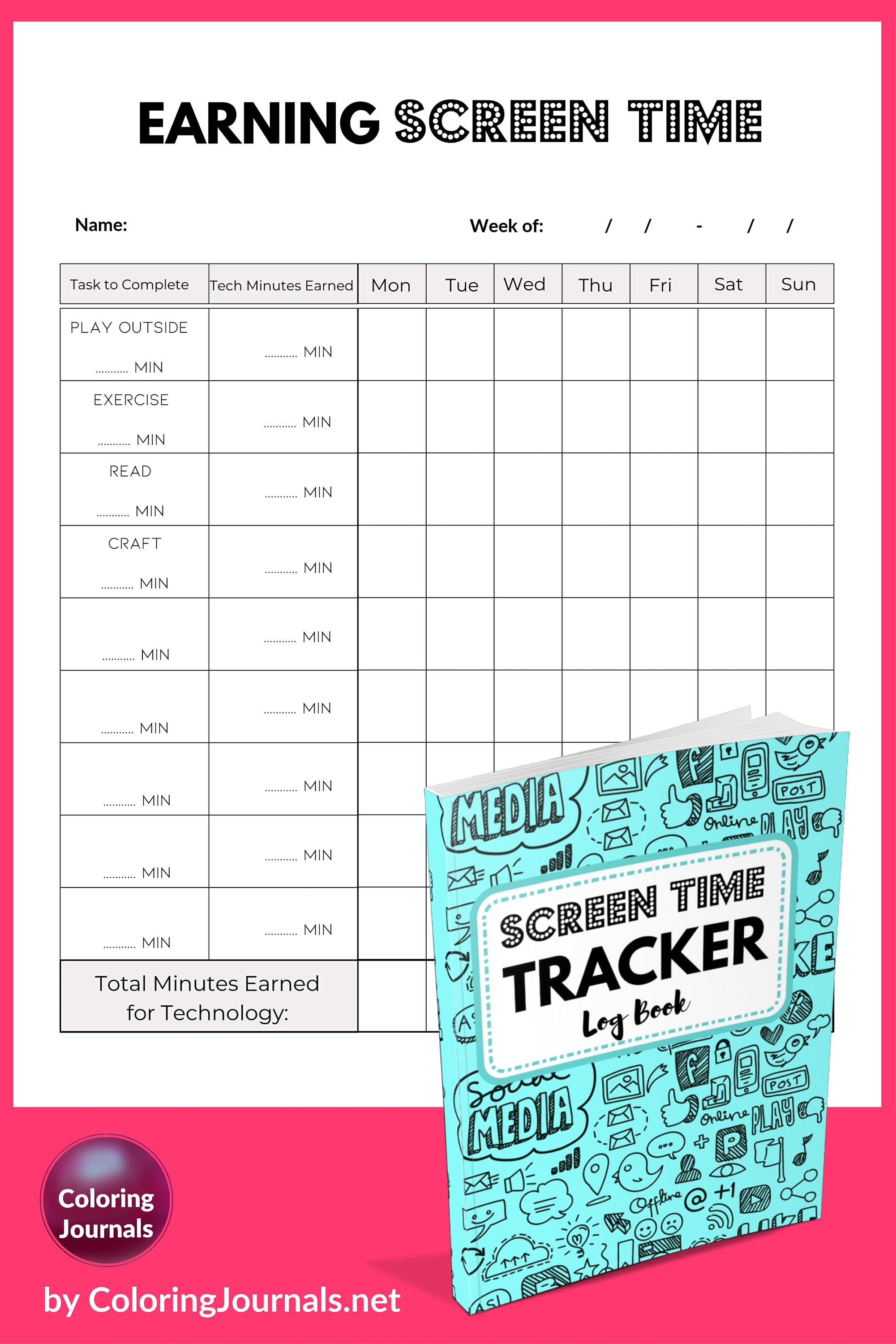 Kids Screen Time Tracker, Log Book, Great for Digital Detox, Printable ...