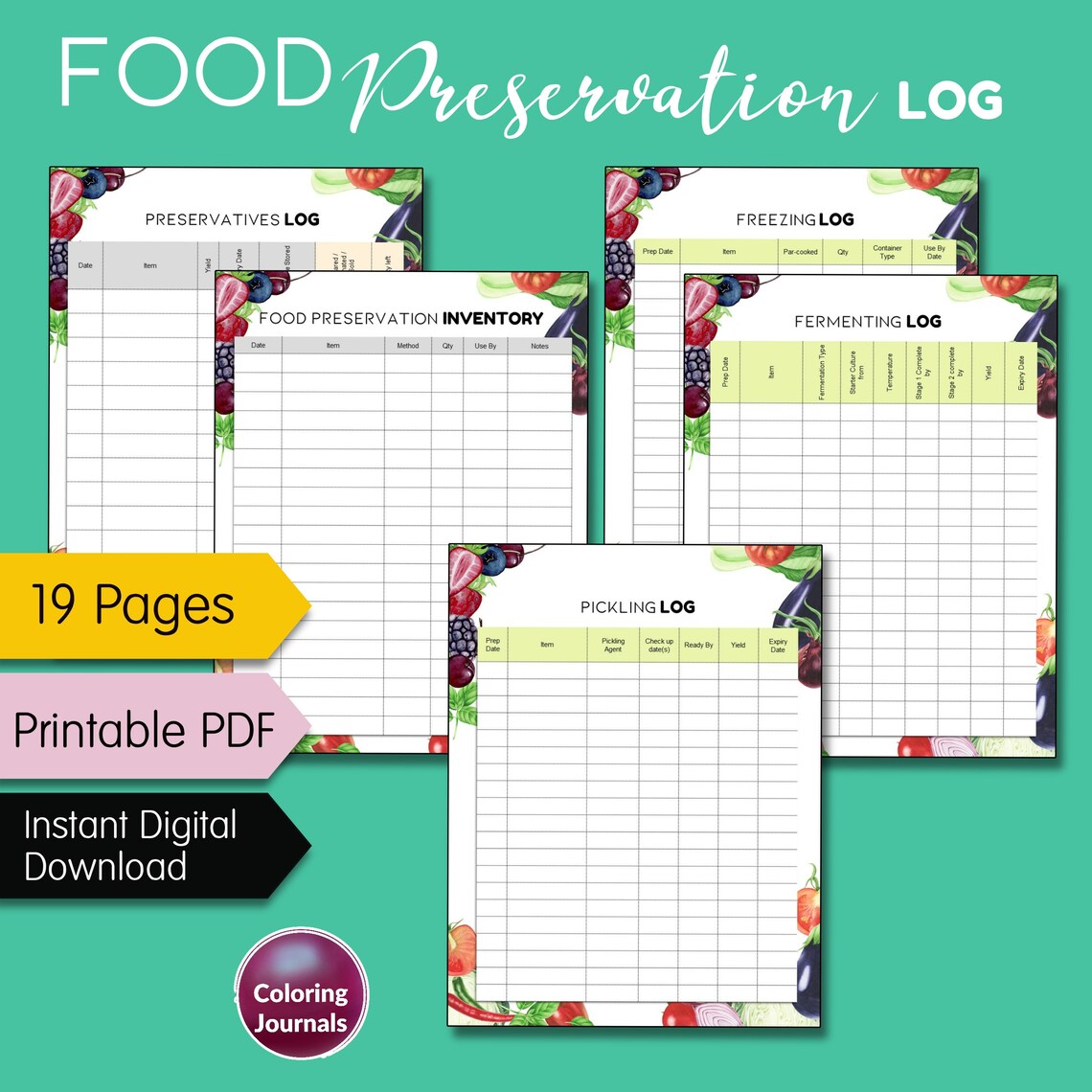 Printable Food Preservation Planner Templates, Food Preservation Log ...
