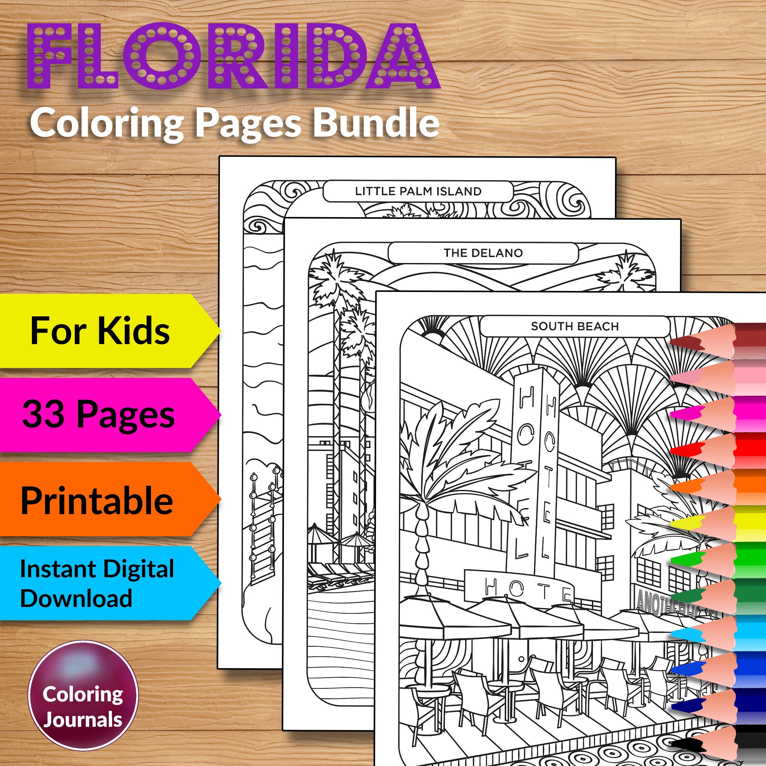 Florida Coloring Book PDF, 33 Florida Coloring Pages Bundle, Printable ...
