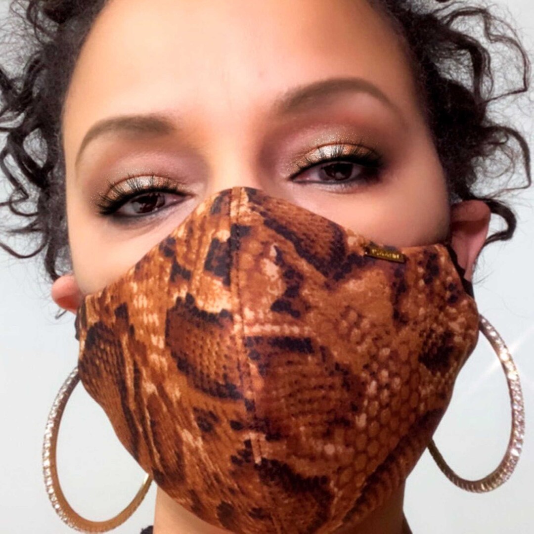 Golden Bronze Snakeskin Print Fashion Face Mask USA, Pocket Nose Wire ...