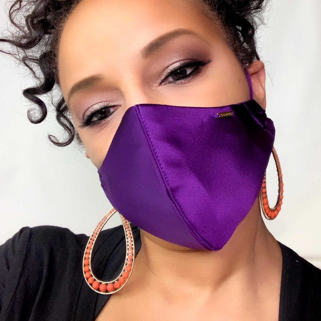 Luxury Purple Silk Satin Face Mask, Fashion Face Mask USA, Washable ...