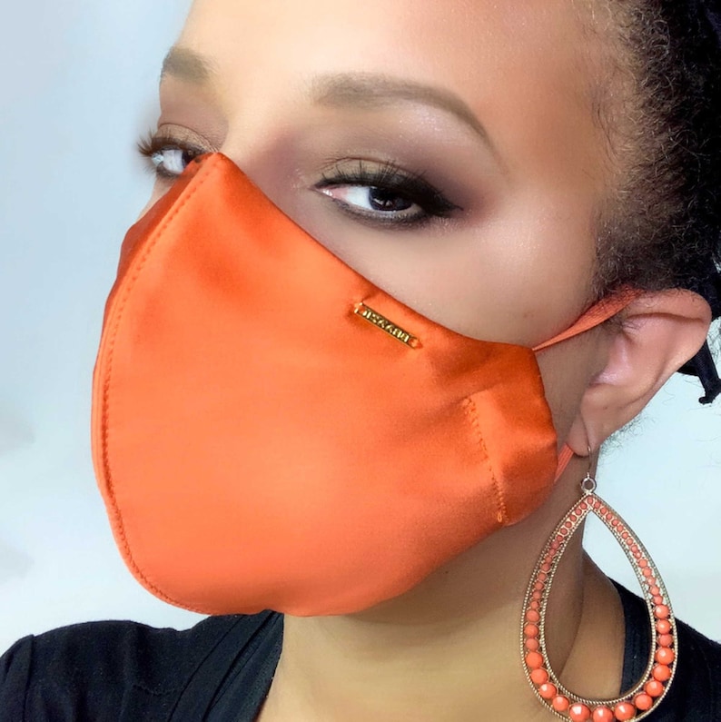 Burnt Orange Silk Satin Designer Face Mask Pocket Fashion | Etsy