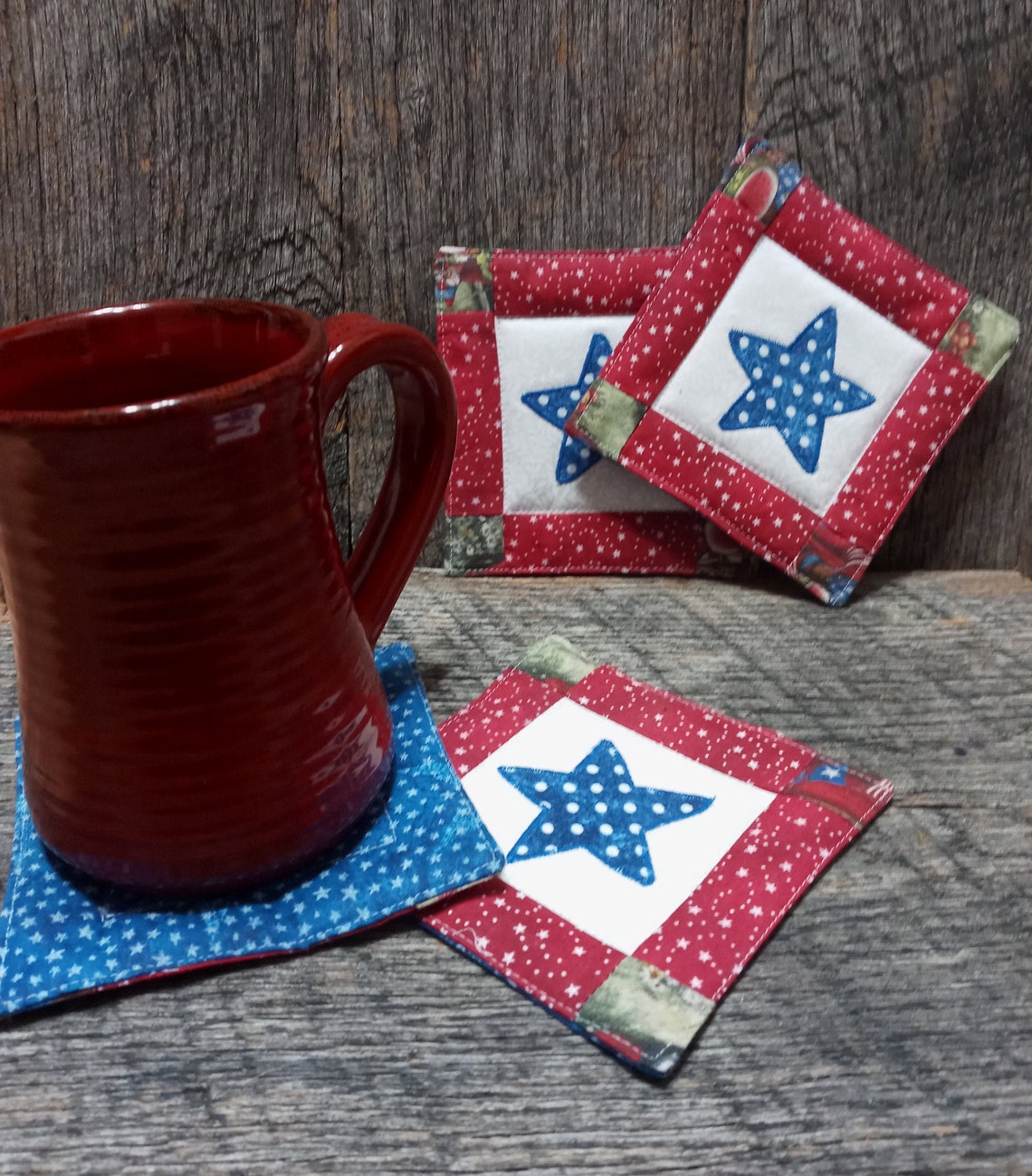 Quilted july 4th coasters. Handmade patriotic coasters. | Etsy