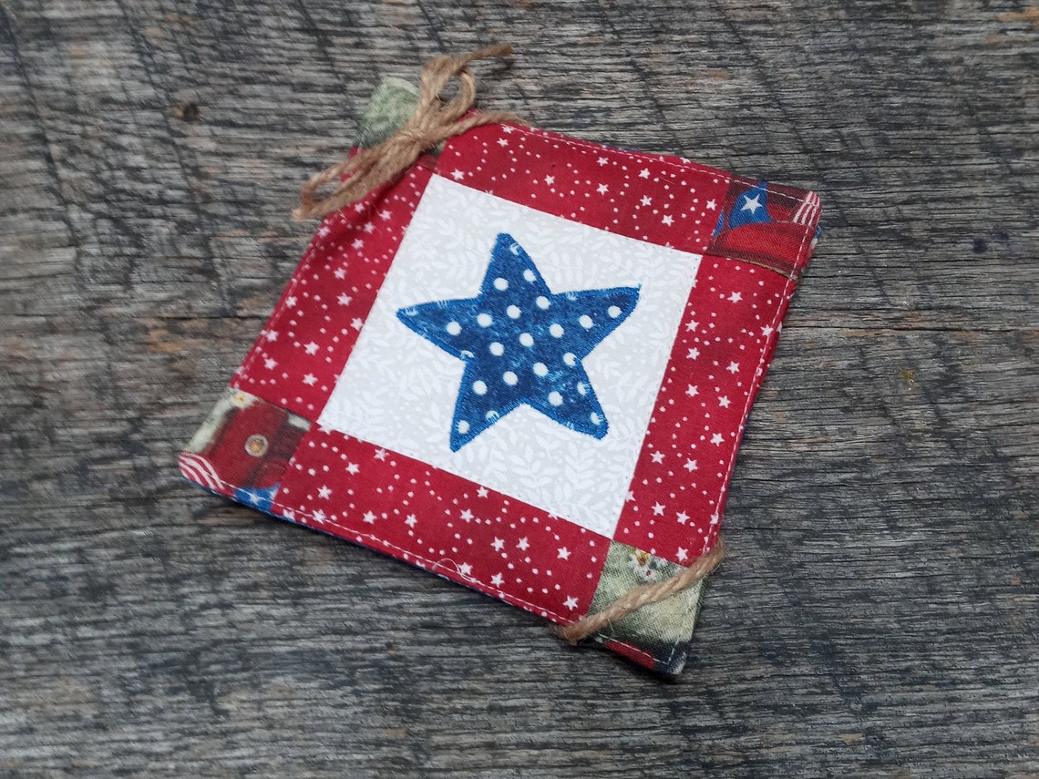 Quilted july 4th coasters. Handmade patriotic coasters. | Etsy