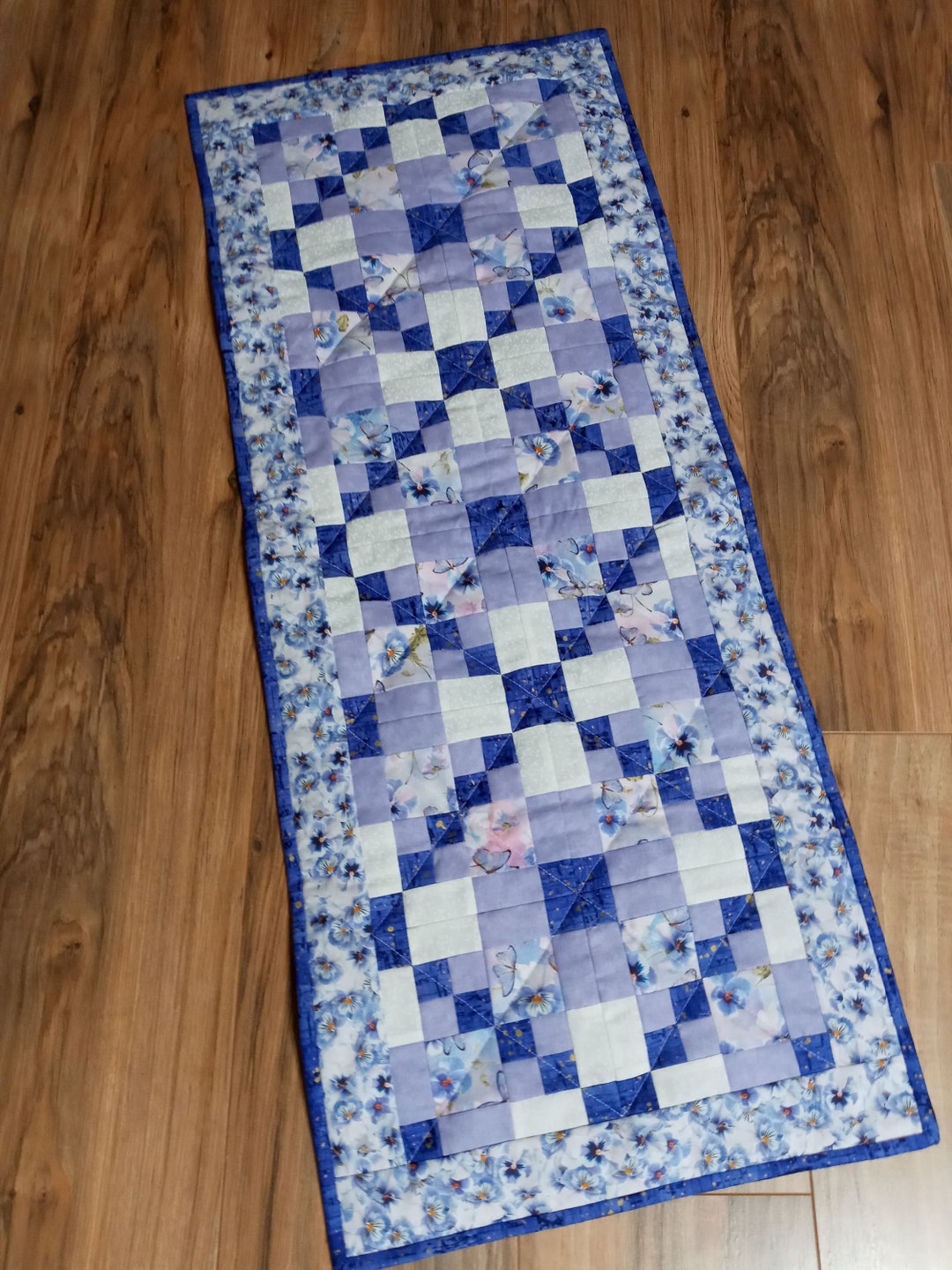 Quilted Spring Summer Table Runner. Handmade Purple Pansy Table Runner ...