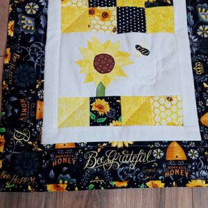 Quilted Sunflower and Bee Table Runner. Handmade Spring Table Runner. Runner With Appliqued ...
