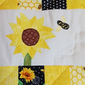 Quilted Sunflower and Bee Table Runner. Handmade Spring Table Runner. Runner With Appliqued ...