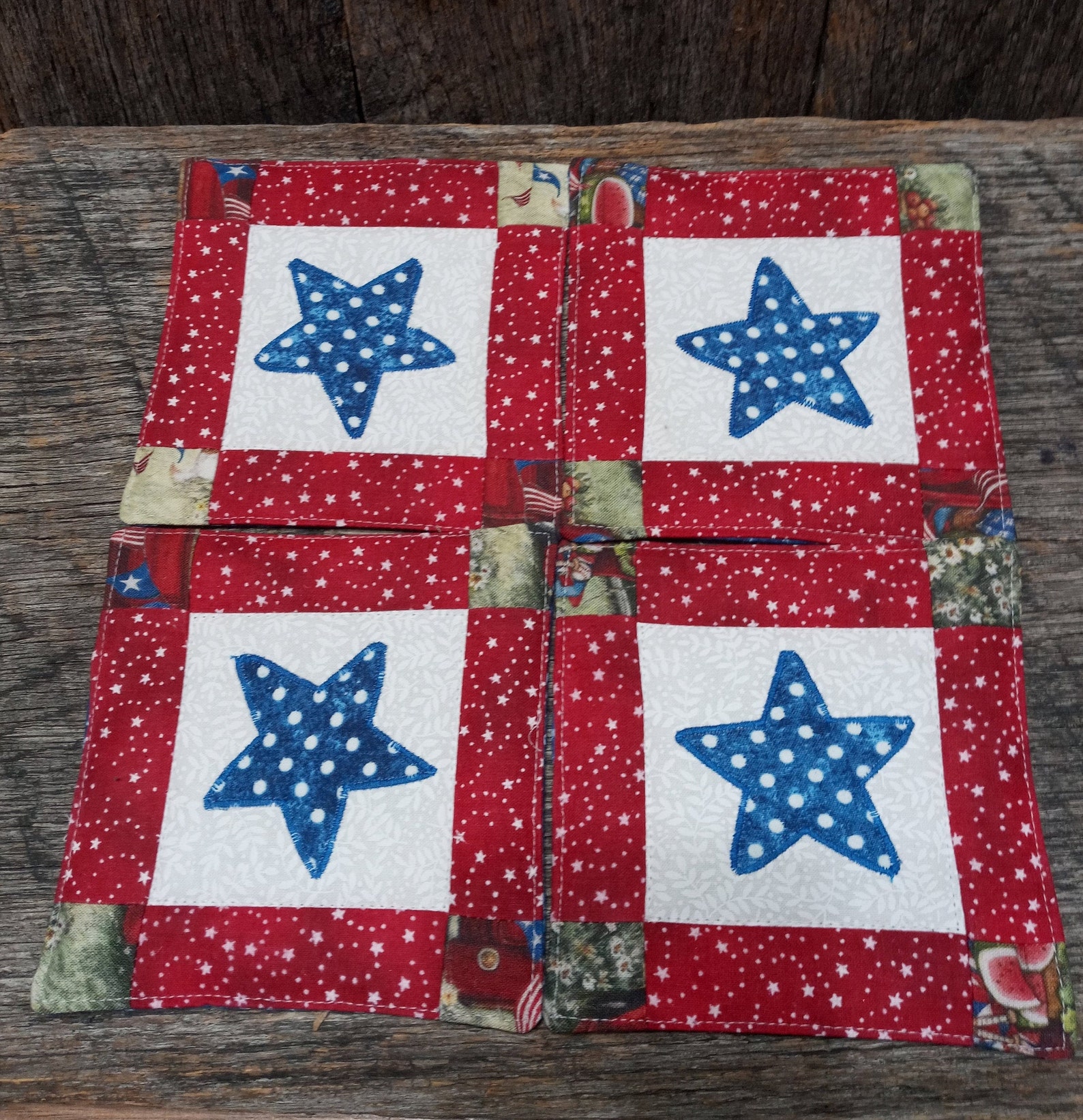 Quilted july 4th coasters. Handmade patriotic coasters. | Etsy
