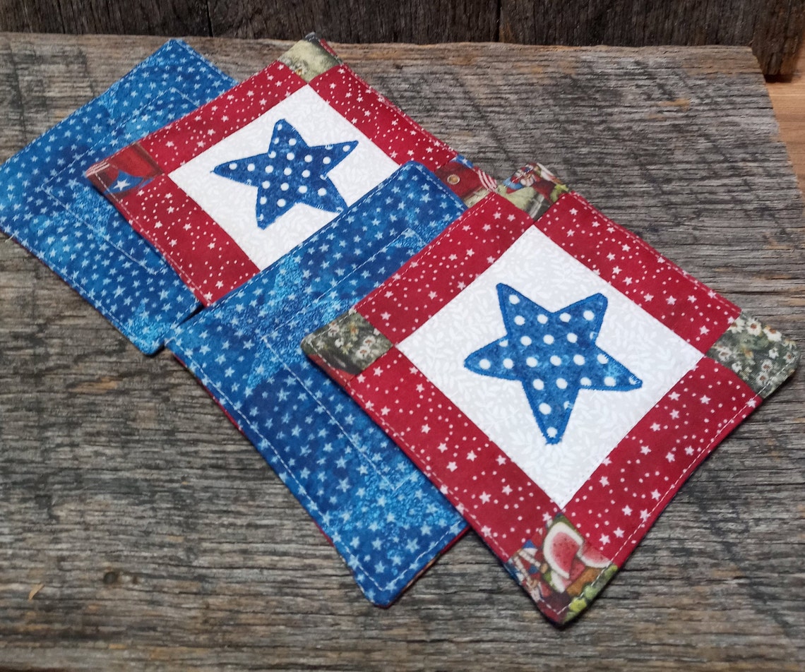 Quilted july 4th coasters. Handmade patriotic coasters. | Etsy