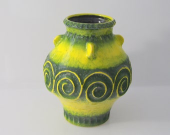 Items similar to West German Pottery Fat Lava Orange and White Handled ...