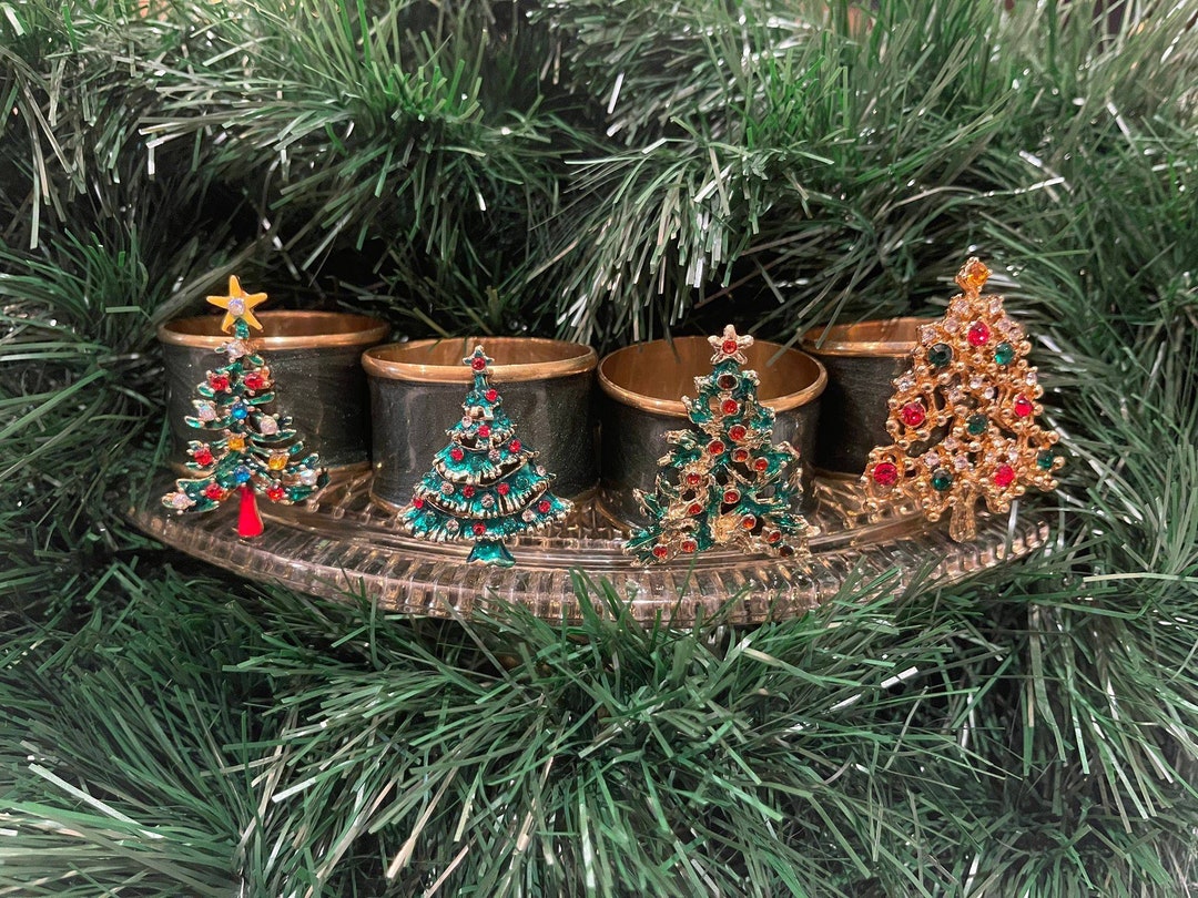 Green Christmas Tree Napkin Ring Set of 4 - Etsy