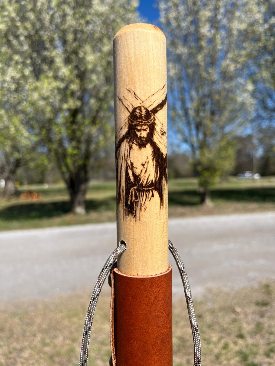 Jesus Carrying Cross, John 3:16, Natural Earth Tones Walking Stick ...