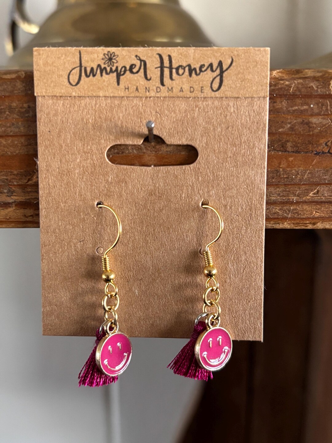Pink Smiley Face Dangle Earrings With Pink Tassel - Etsy