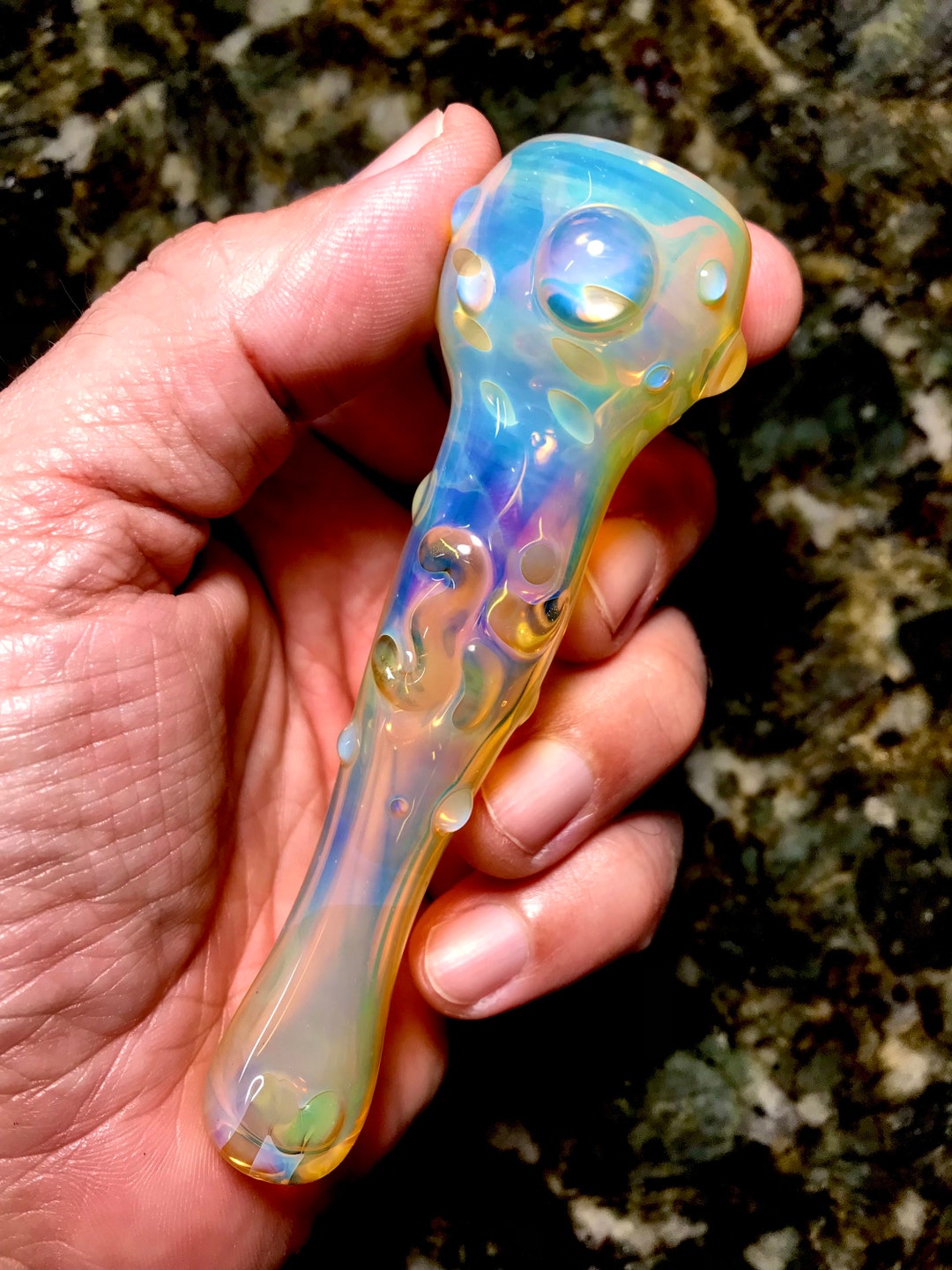 Old School 1990s Style UV Reactive OM Chillum Silver Fumed Glass Pipe ...