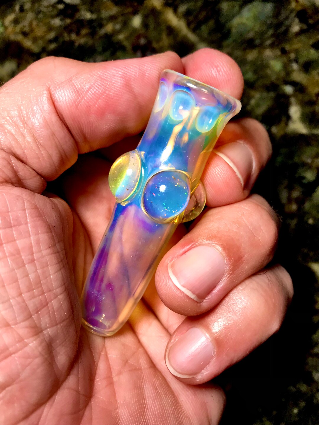Super Heady Deluxe Rainbow Crushed Opal & Silver Fumed Cigar Tip Glass ...