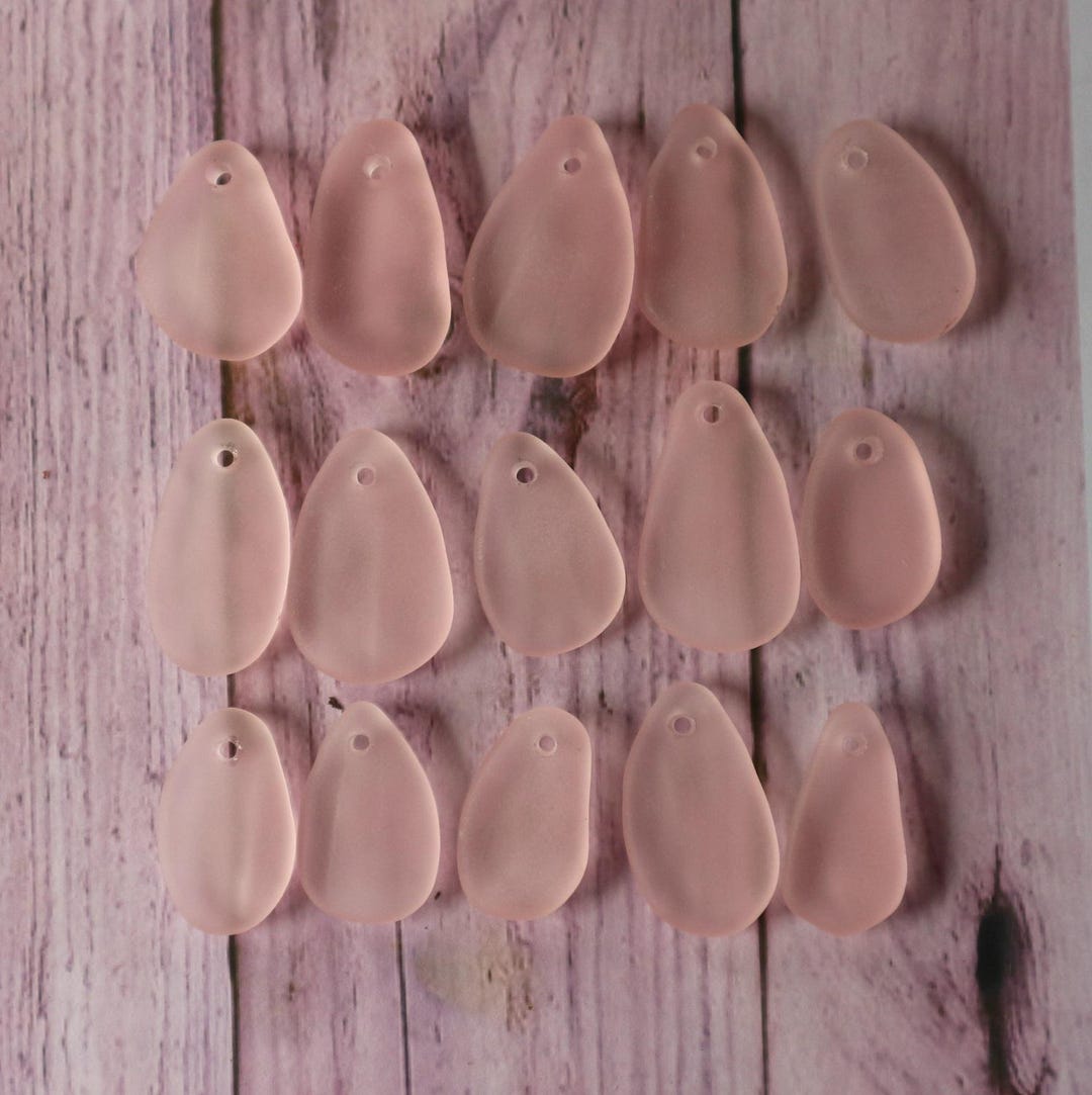 15 Pcs Baby Pink Tear Drop Tumbled Sea Glass Top Drilled Pendants for ...