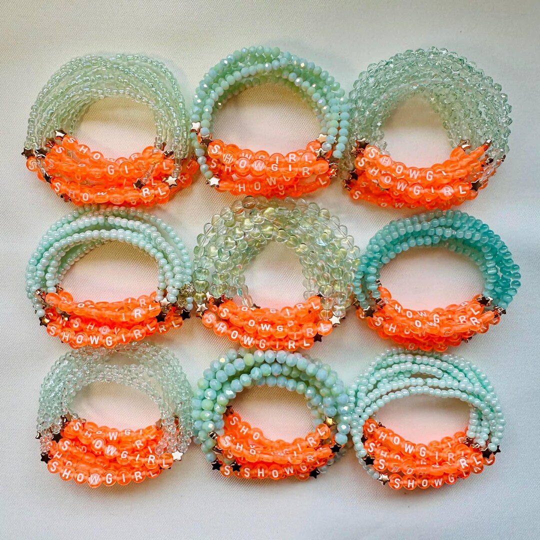 Friendship Bracelets Stack: Orange, Teal, Charms, Elastic | Vinyl ...