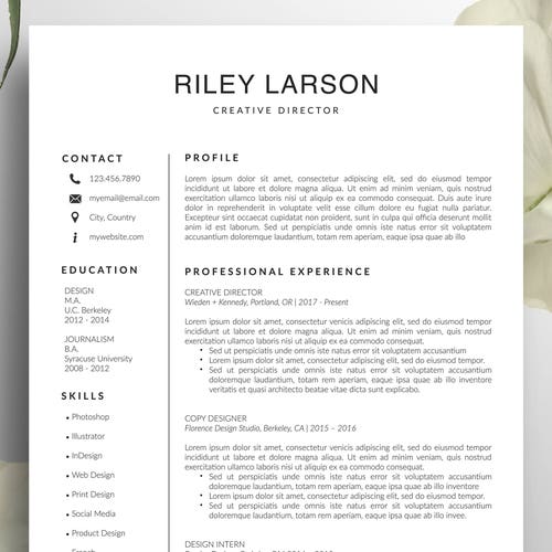 Clean Modern Resume Template 4 Page CV Template Cover - Etsy Canada