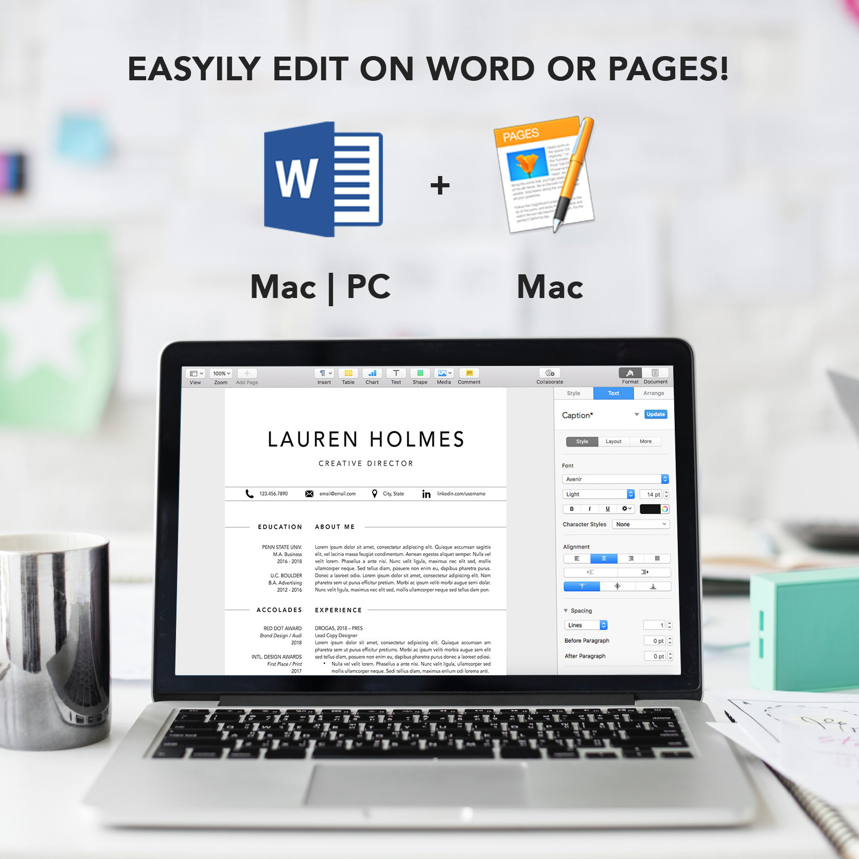 Resume Template, CV Template, 1-3 Page, Professional Resume, Modern ...