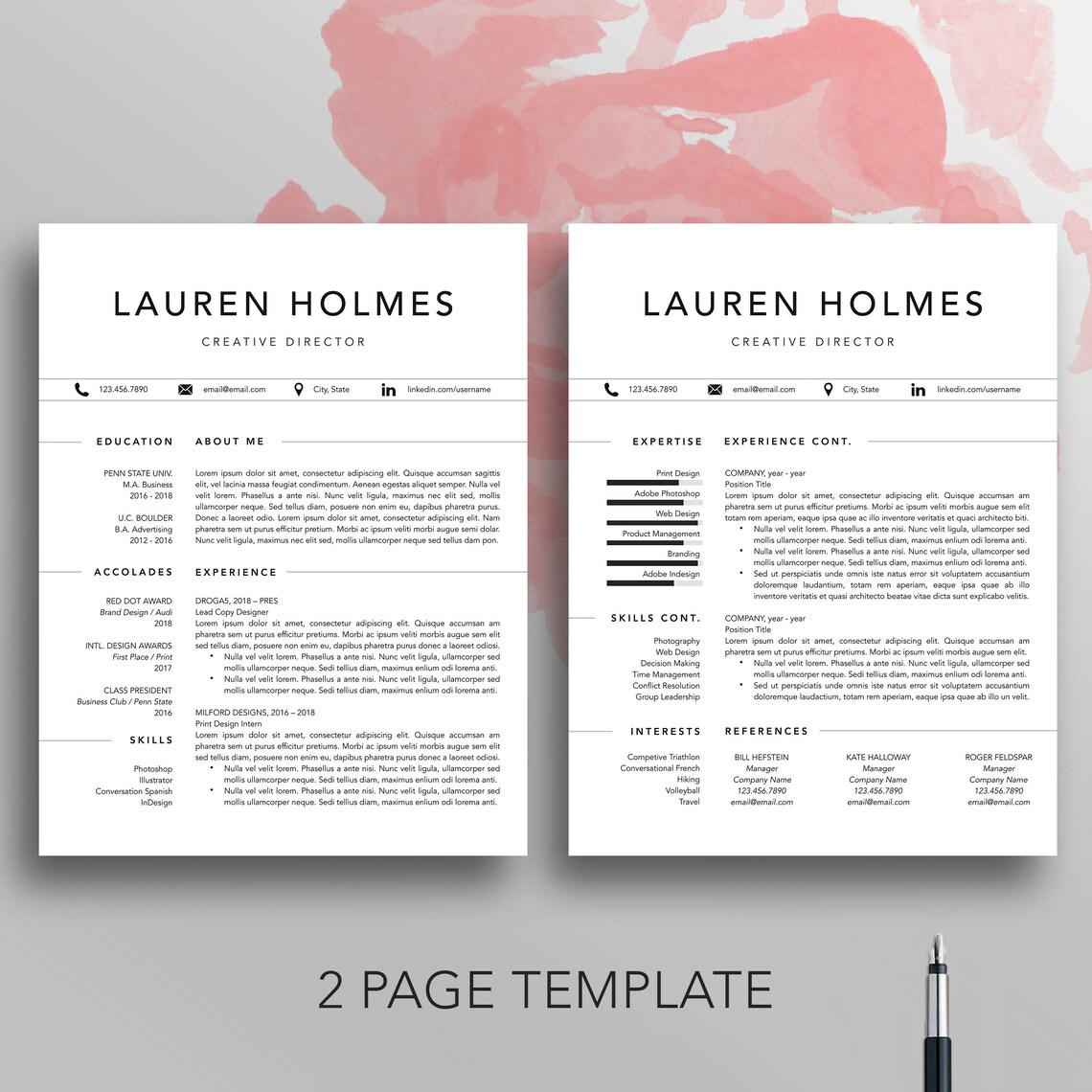 Professional Resume Template: Modern CV Design (digital Download) - Etsy