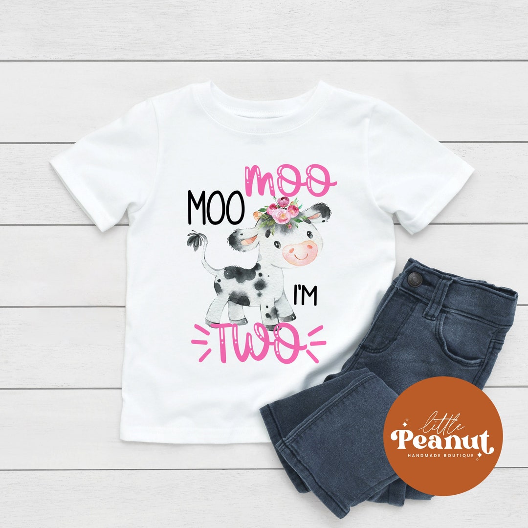 Moo Moo I'm Two - Cow Girls Birthday Shirt - Farm Theme Birthday Party ...