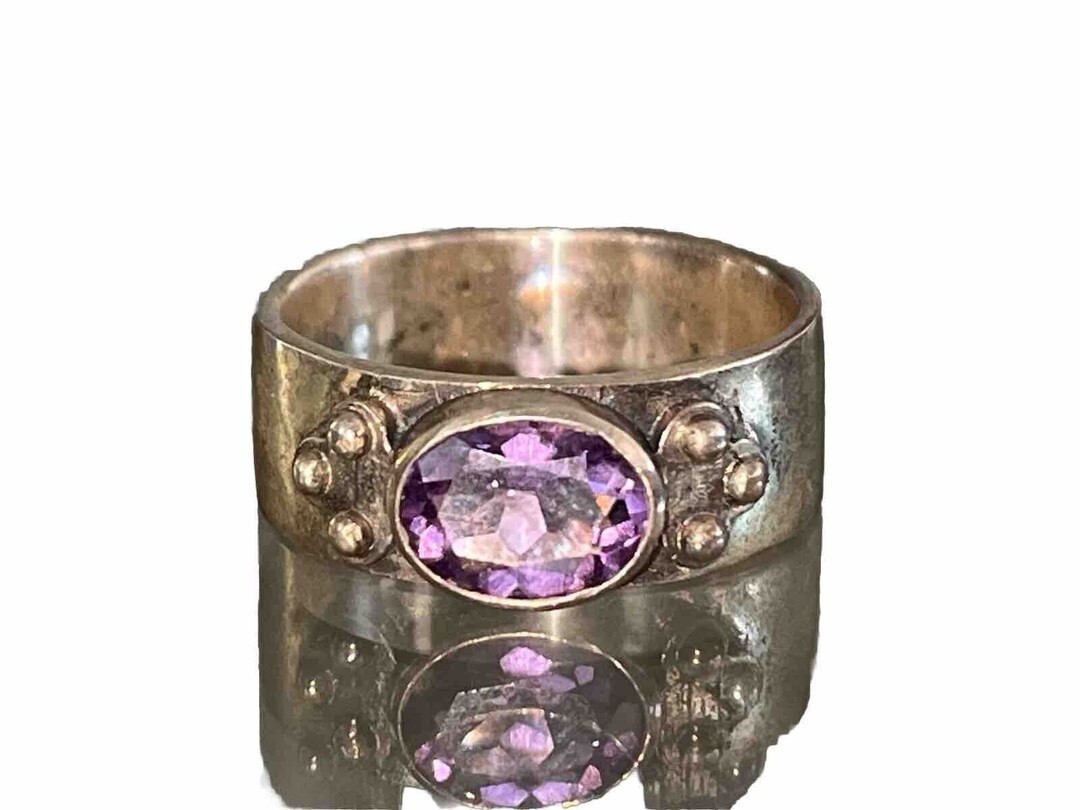 Sterling 925 Silver Vintage Purple Stone Peter Stone Spinner Ring Pscl ...