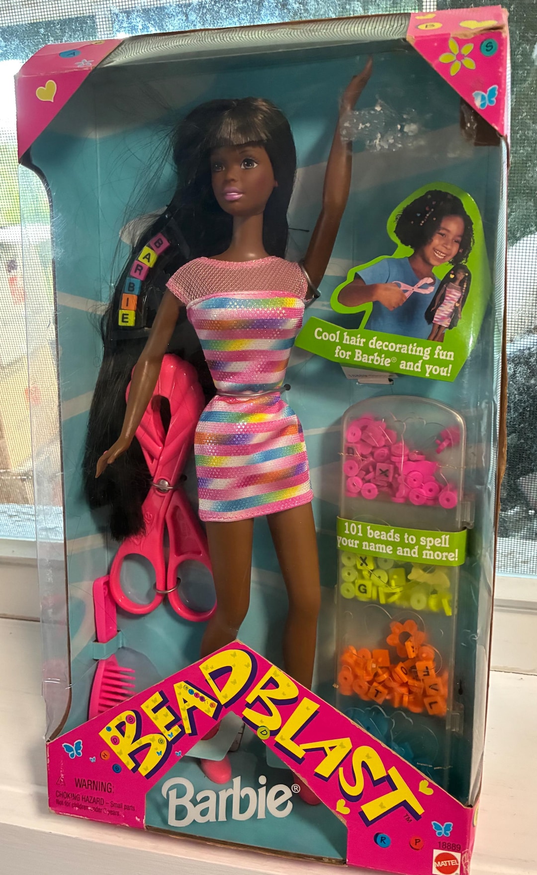 1997 Bead Blast Barbie African American Black Doll Long Hair Mattel ...